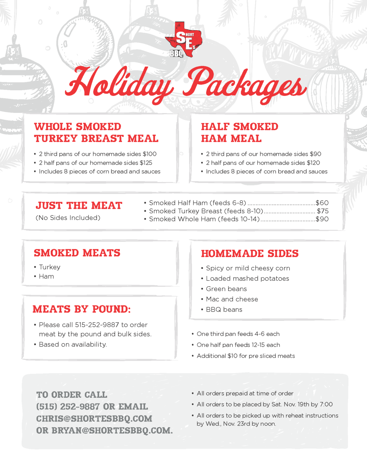Holiday Meat | ShortE's BBQ | Johnston Restaurant