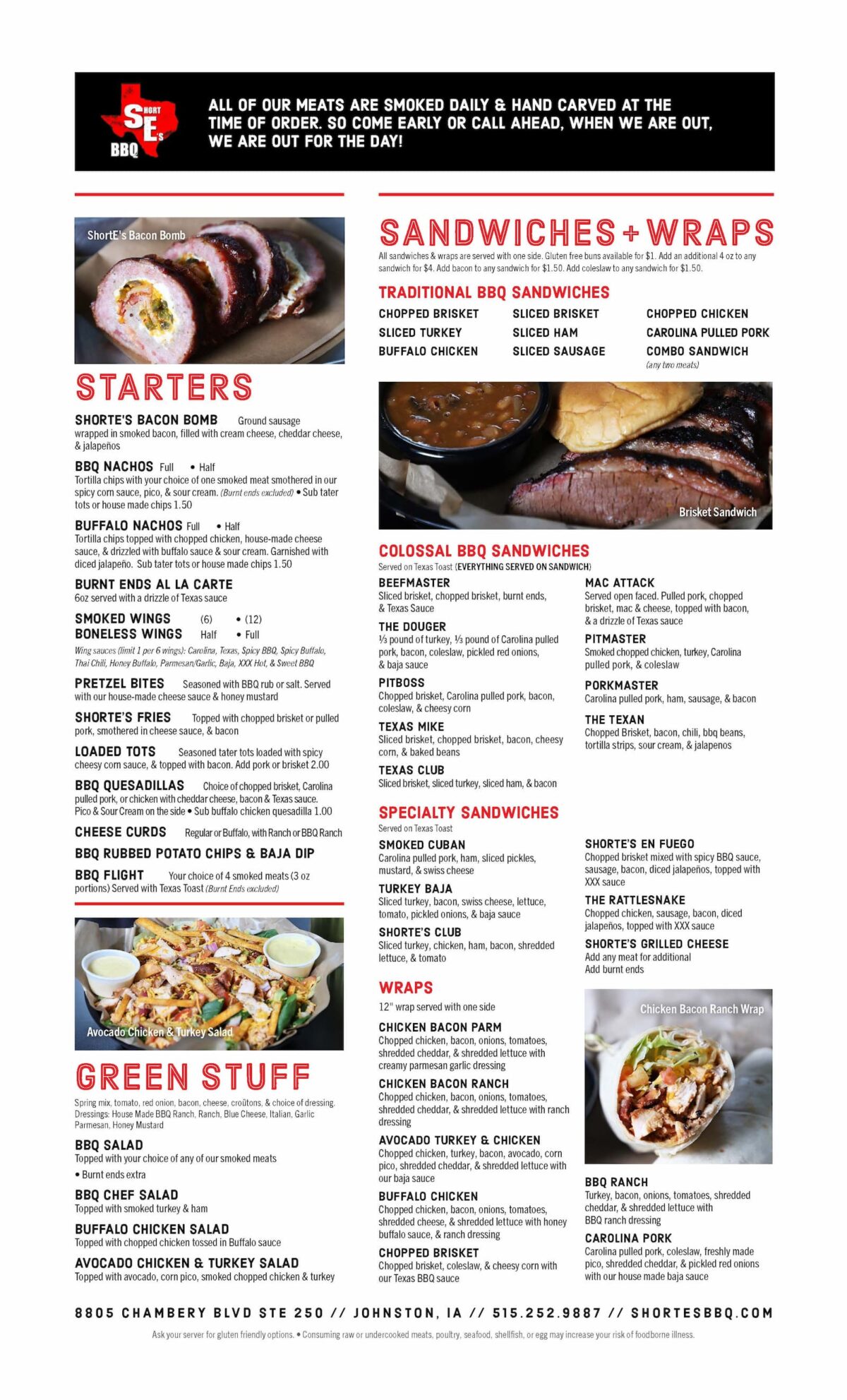 Lunch & Dinner Menu | ShortE's BBQ in Johnston, IA