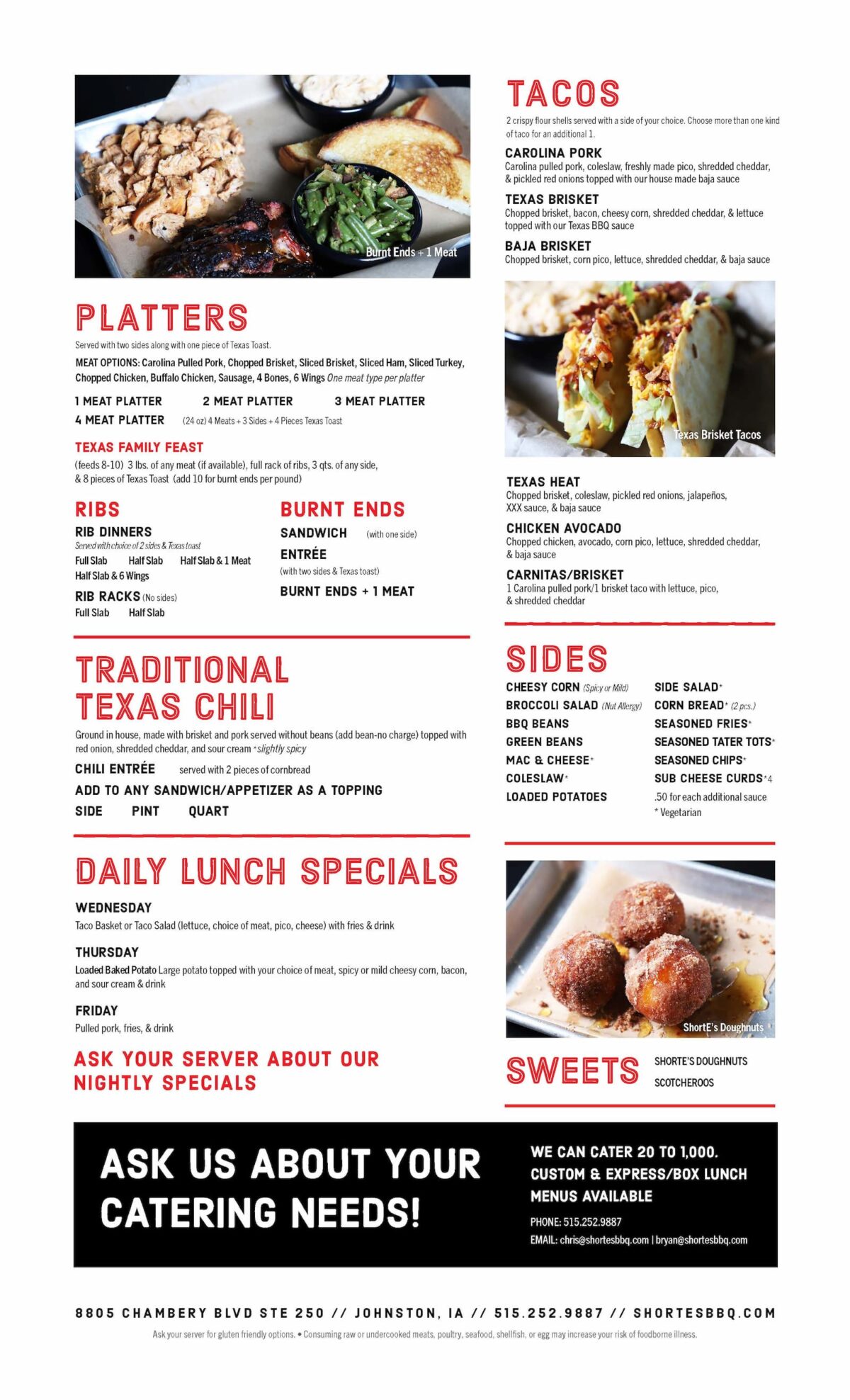 Lunch & Dinner Menu | ShortE's BBQ in Johnston, IA