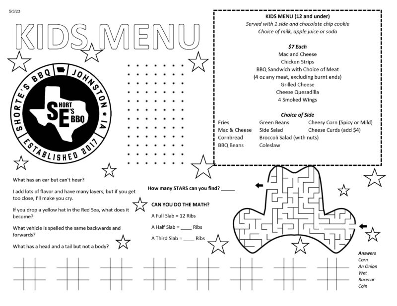 Lunch & Dinner Menu | Des Moines Restaurant | ShortE's BBQ