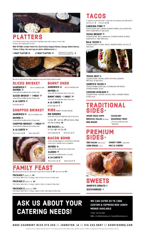 Lunch & Dinner Menu | Des Moines Restaurant | ShortE's BBQ